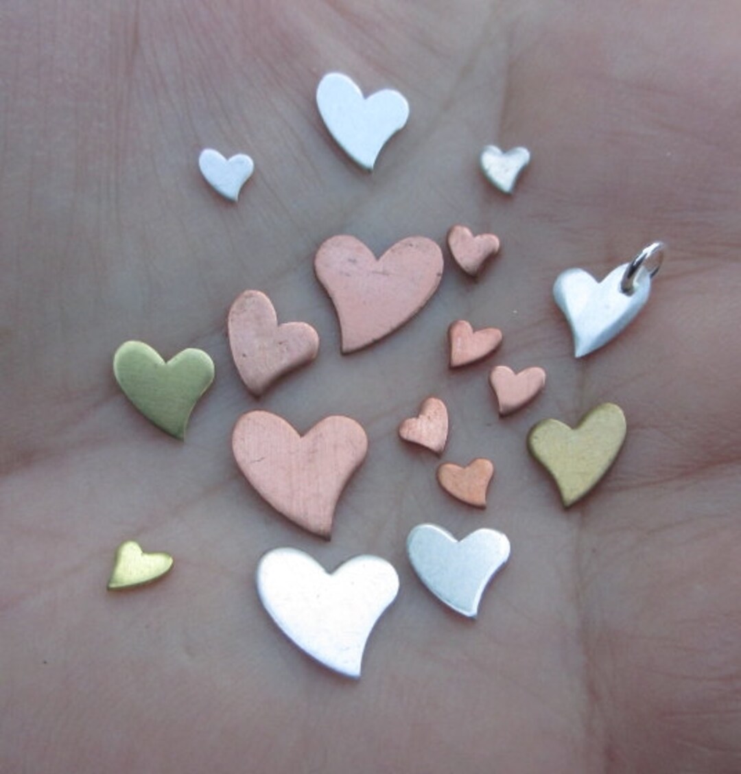 Sterling Silver, Copper Heart Discs/24or22 Gaugeyou Choose the Size and ...