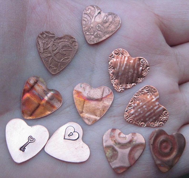 Copper Etched Design Hearts(one Pair)1-1/8",7/8" or 5/8" Size or 7/8 ...