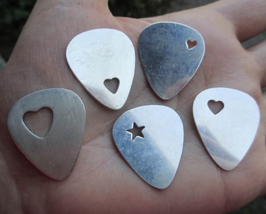 Sterling Silver Guitar Pick - With Heart Cut Out, or Star(one Pick)you ...