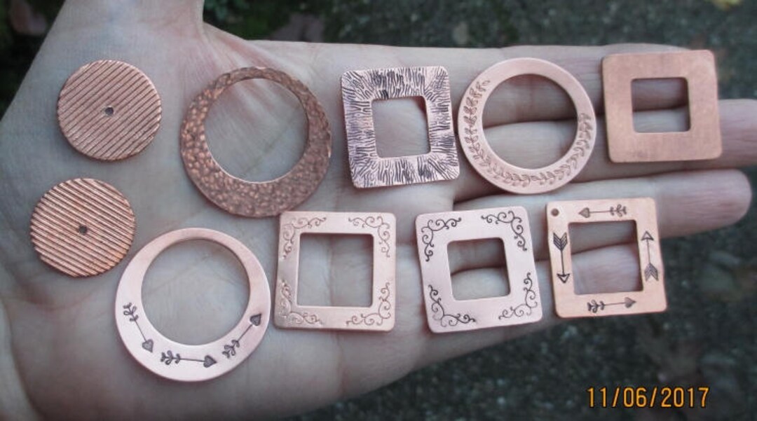 Copper Round Striped Discs, Square Frames or Offset Copper Circle-you ...