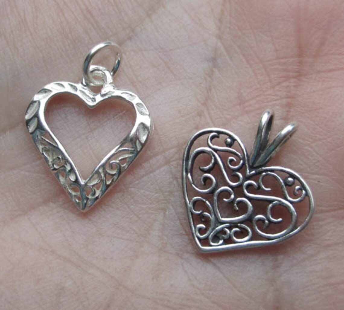 Fancy Sterling Silver cut out Heart or Solid Filigree Heart | Etsy