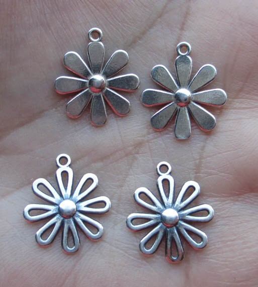 Sterling Silver Open Flower Charms or Solid Flower Charms(one Pair)you ...