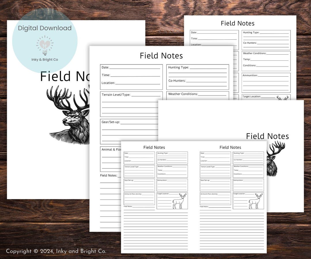 Printable Hunting Log, Game Tracker, Field Notes (digital Download) - Etsy