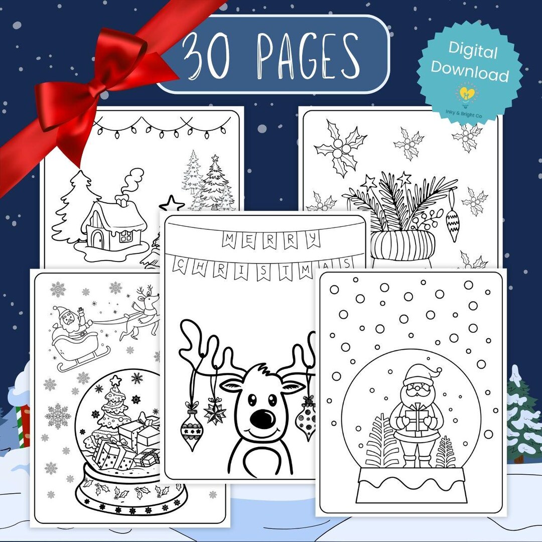 Christmas Coloring Pages for Kids: 30 Festive Designs (digital Download ...