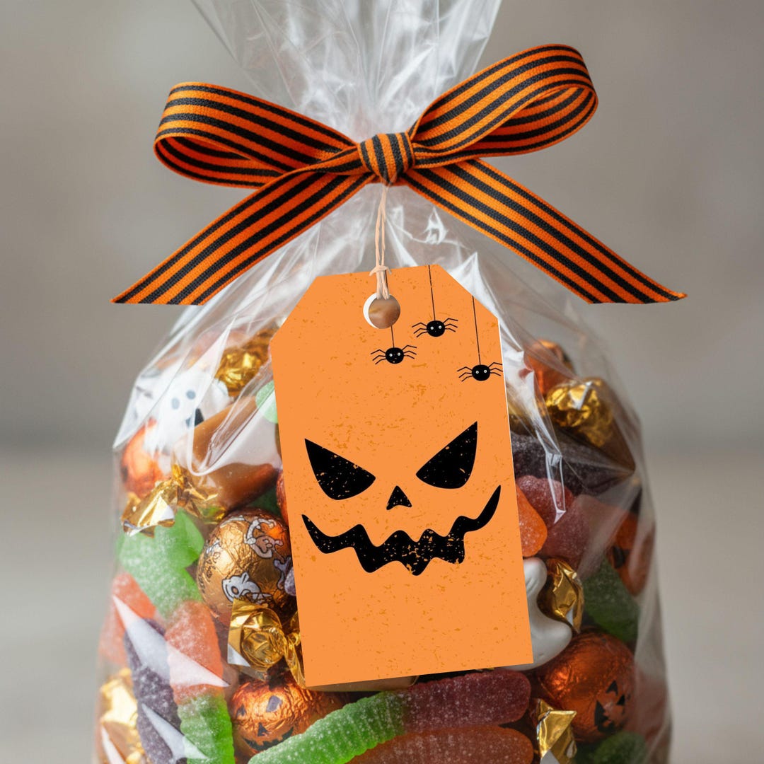 Spooky Pumpkin Halloween Gift Tag, Treat Bag Tag - Etsy