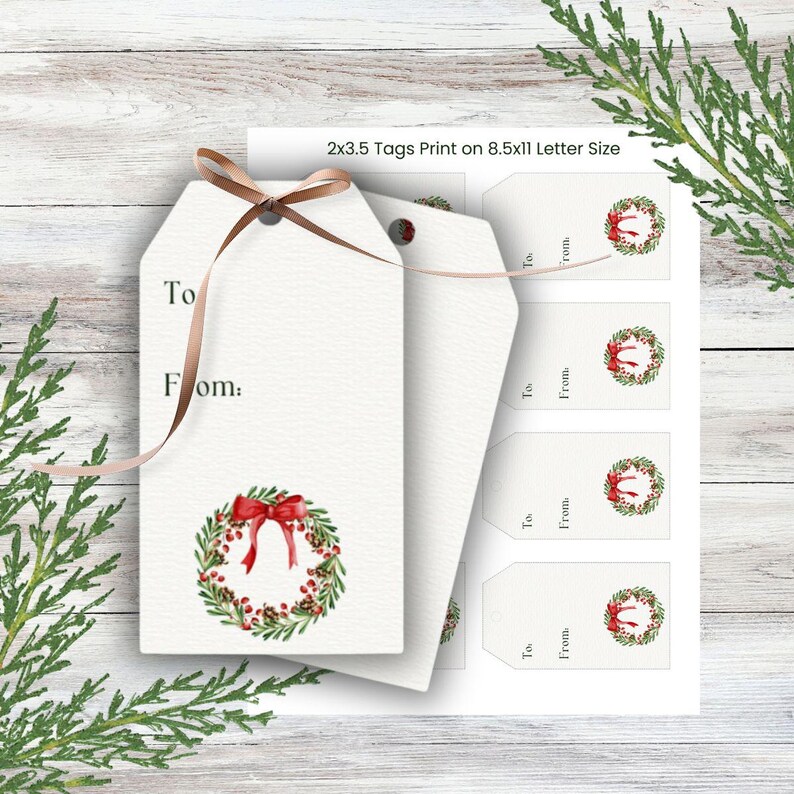Watercolor Christmas Wreath Gift Tags (PDF Printable) - Etsy
