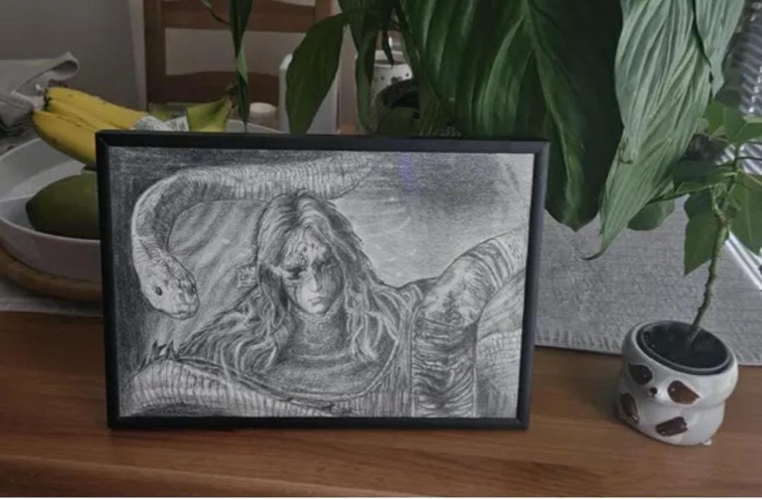 Elden Ring Messmer Charcoal Art Print – Hand-drawn Canvas of Messmer ...