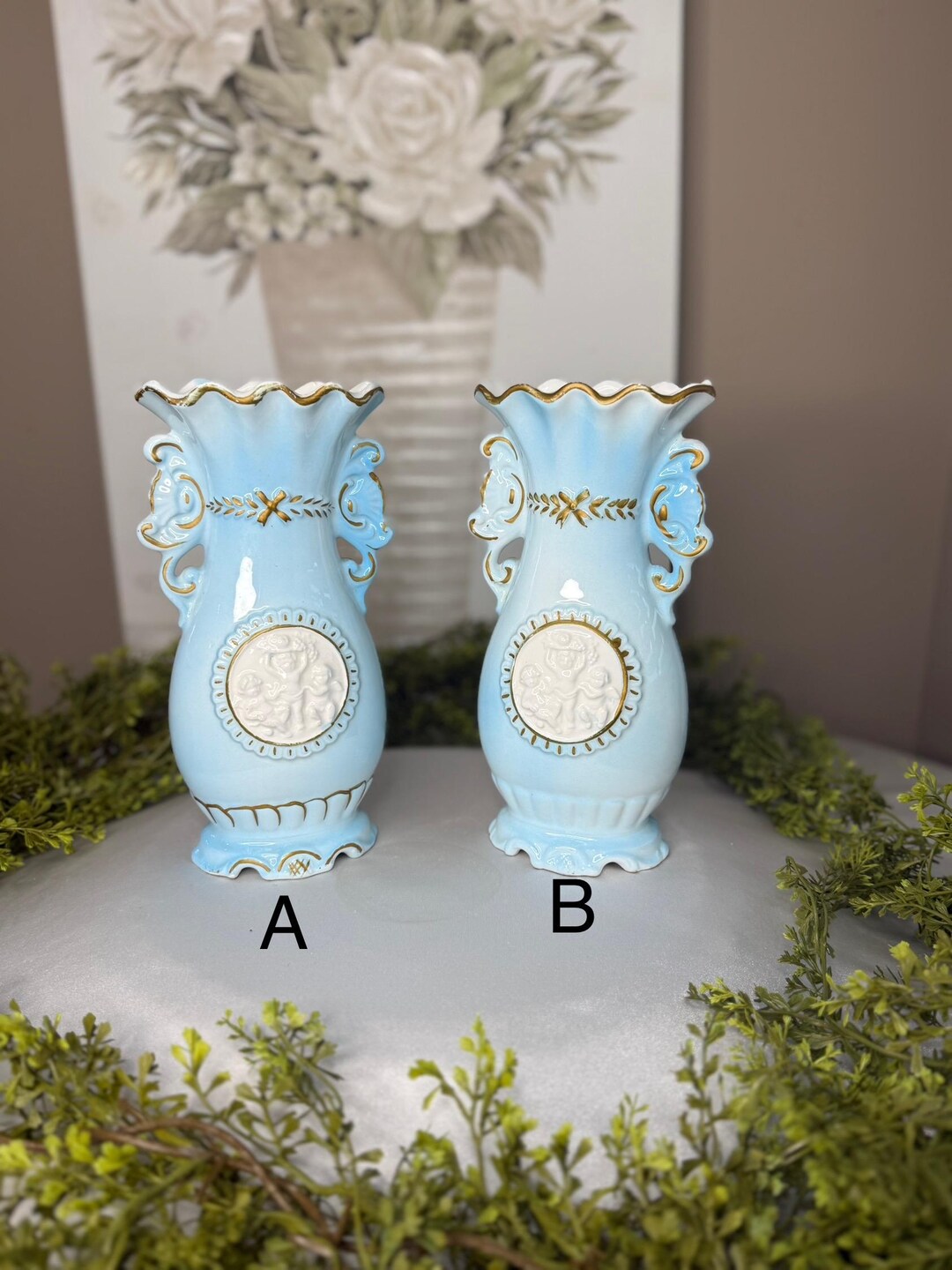 Vintage Baby Blue Vase W Gold Accent Cherubs- Sold Separately - Etsy