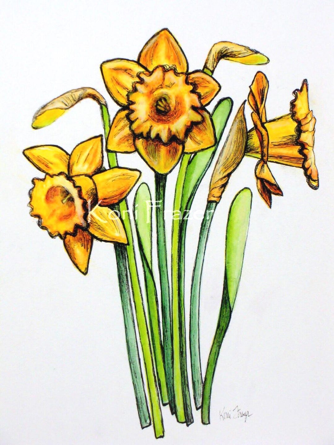 Original Daffodil Watercolor Painting: Spring Floral Art (9x12) - Etsy