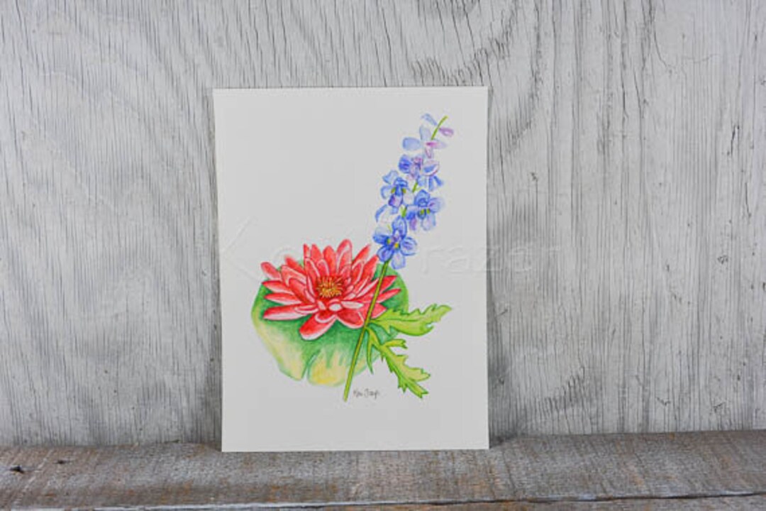 Water Lily and Larkspur July Birthday Flower, Original Watercolor ...