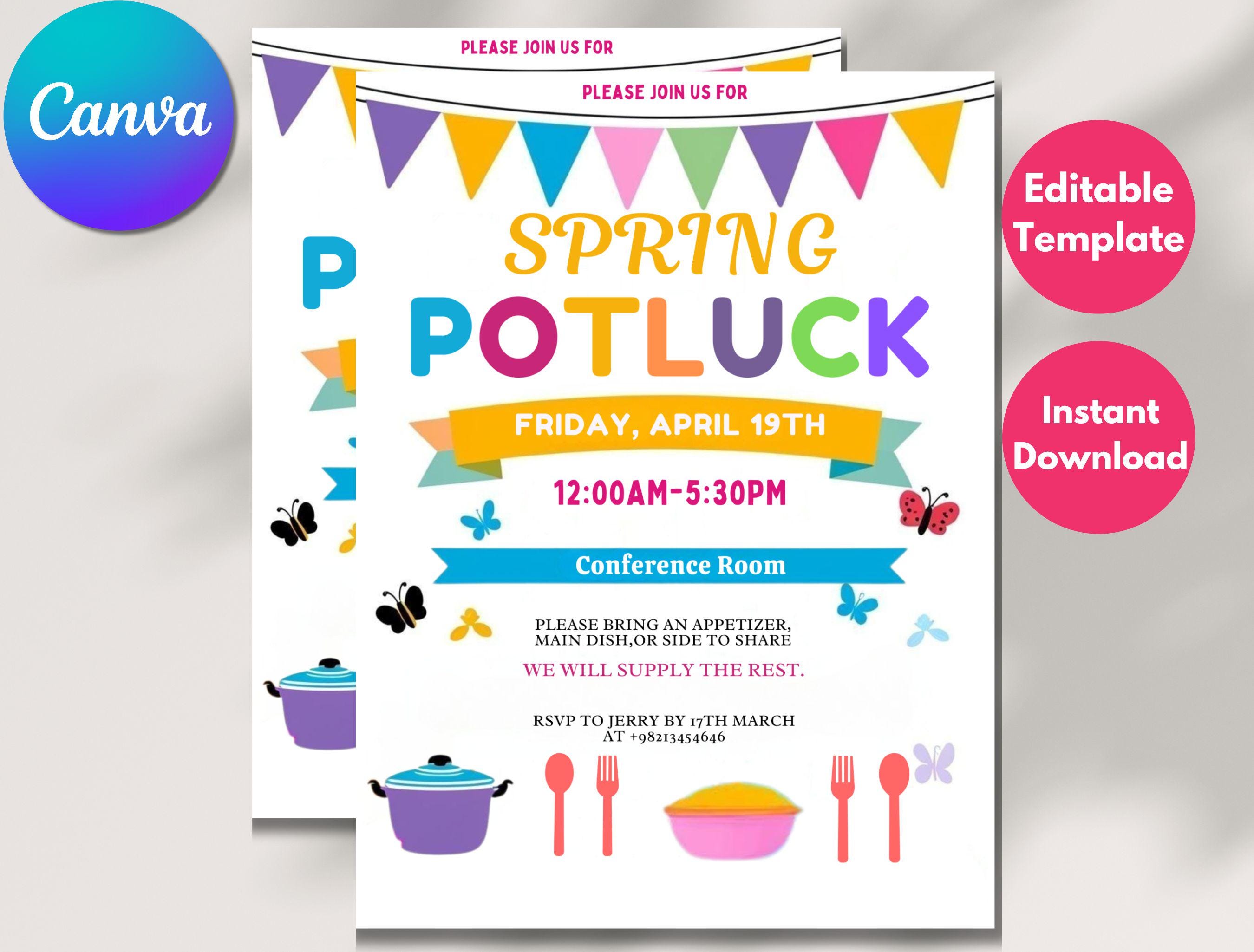 Editable Spring Potluck Invite Printable, Potluck Luncheon Party Flyer ...
