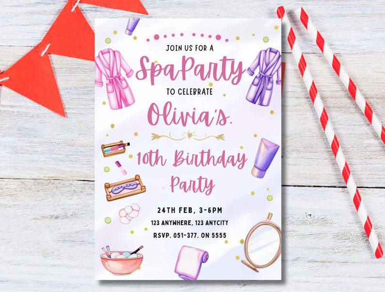 Spa Party Invitation, Editable Tween Birthday Spa Party Invite, Pamper ...