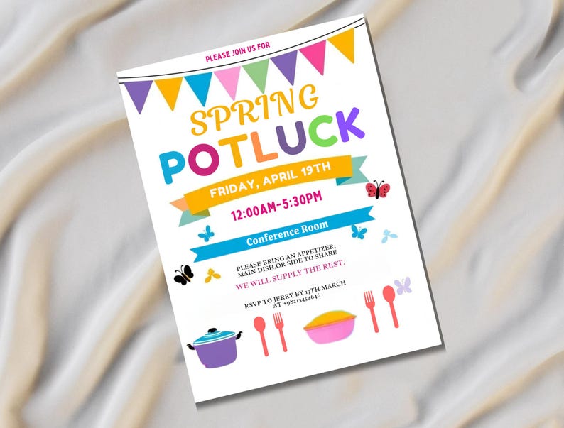 Editable Spring Potluck Invite Printable, Potluck Luncheon Party Flyer ...