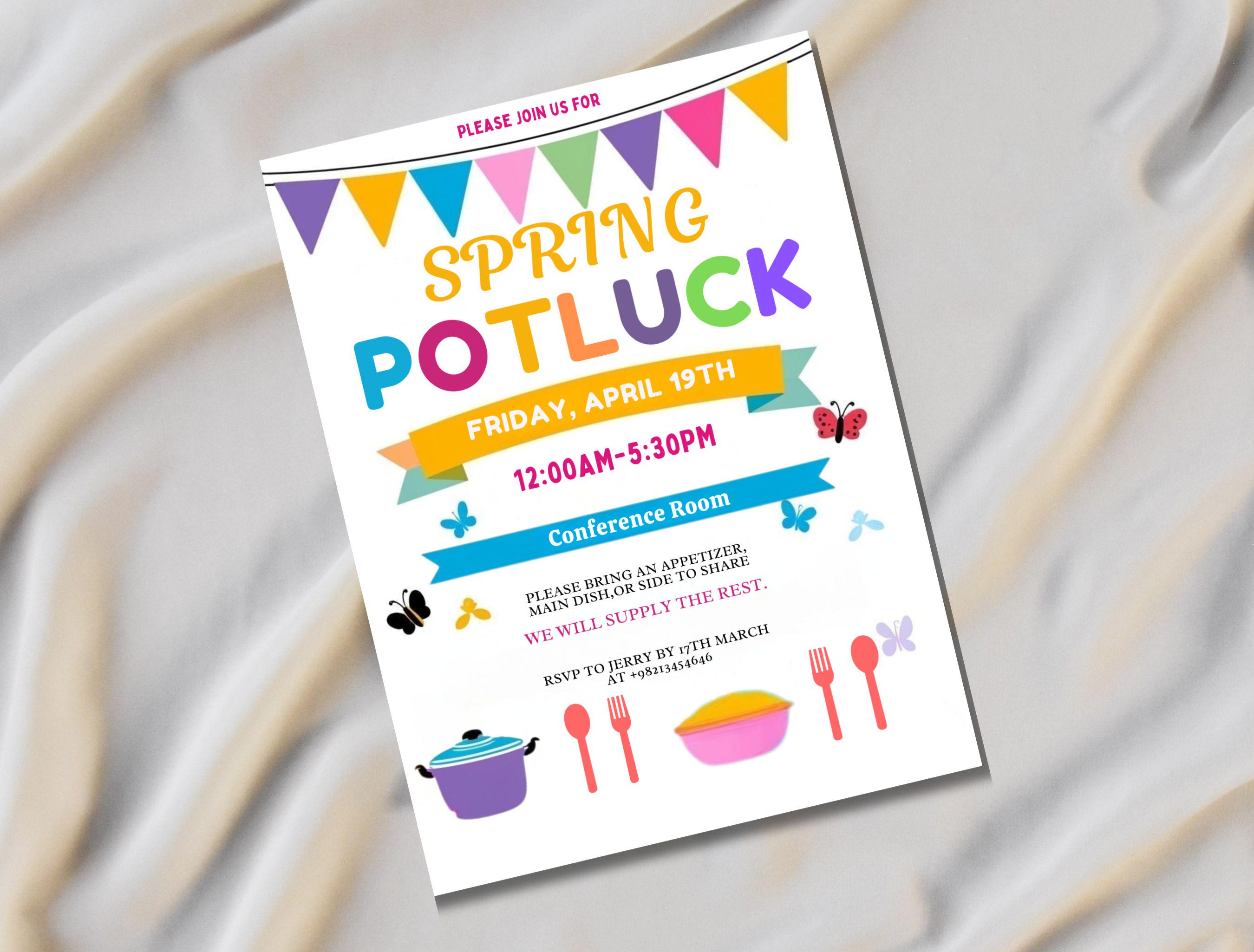 Editable Spring Potluck Invite Printable, Potluck Luncheon Party Flyer ...