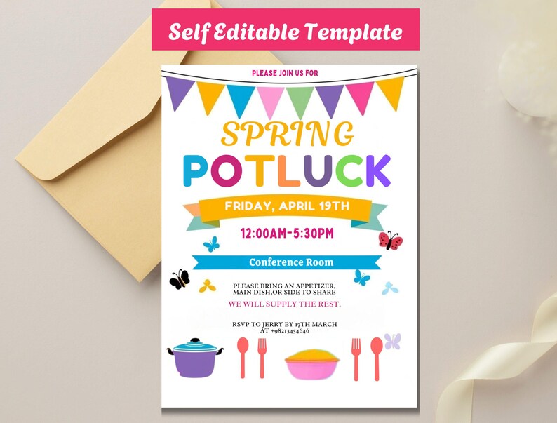 Editable Spring Potluck Invite Printable, Potluck Luncheon Party Flyer ...