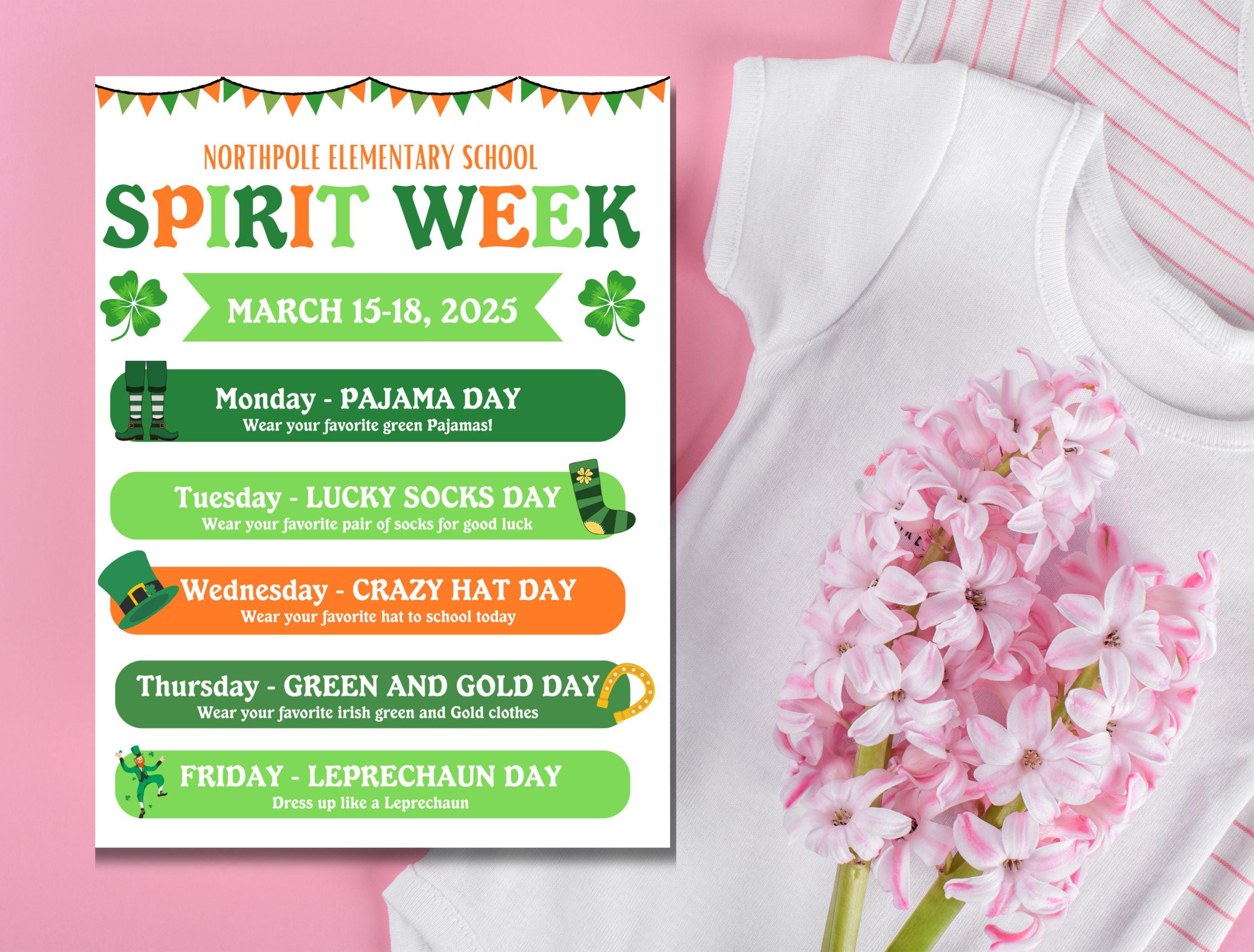 Editable St Patricks Spirit Week Flyer Canva Template, School Spirit ...