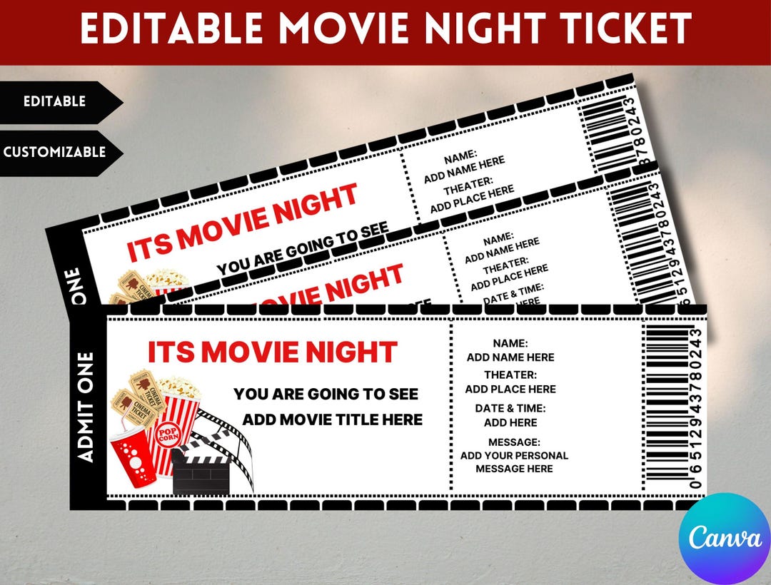 Printable MOVIE Gift Tickets. Cinema Themed Gift Reveal Ticket ...