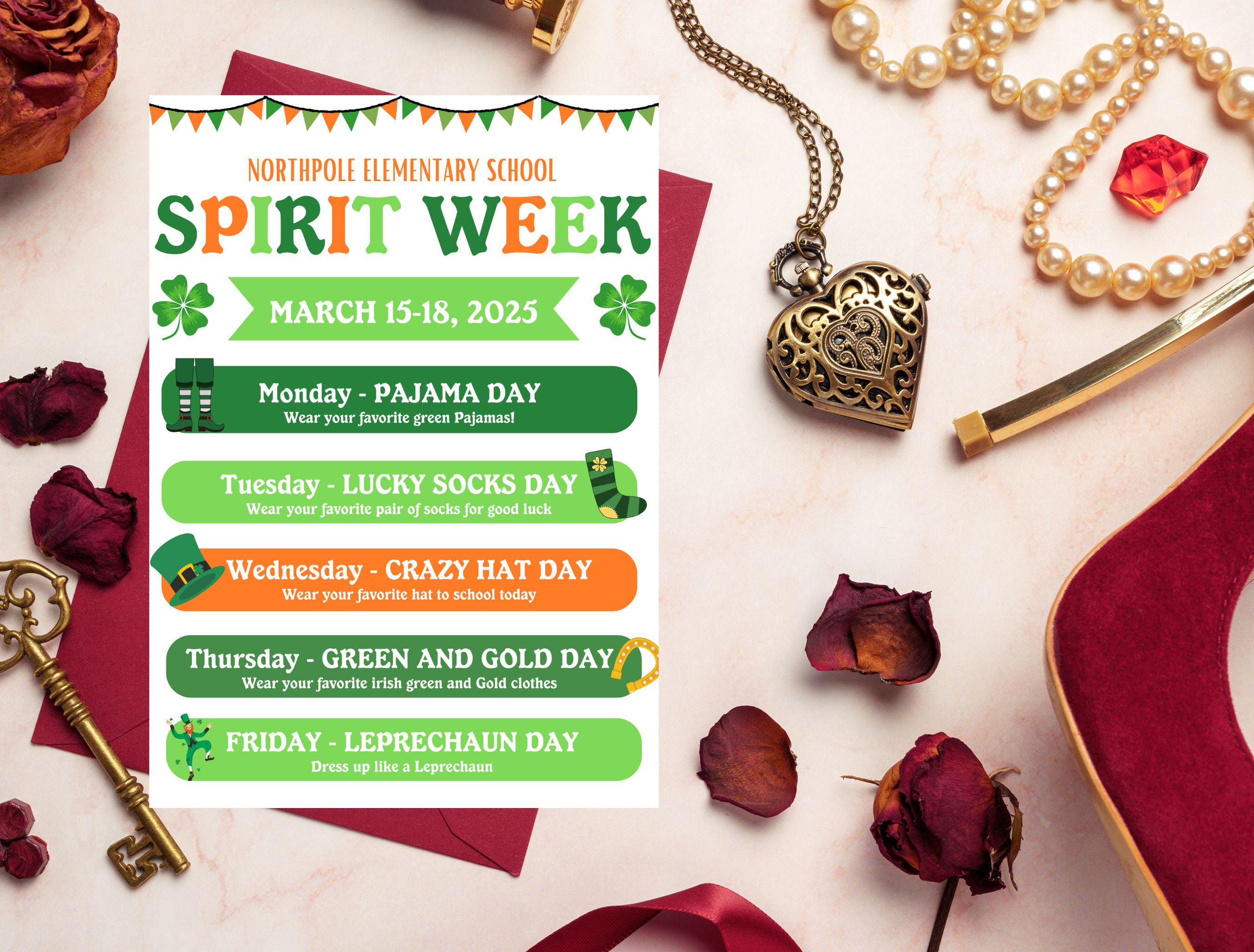 Editable St Patricks Spirit Week Flyer Canva Template, School Spirit ...
