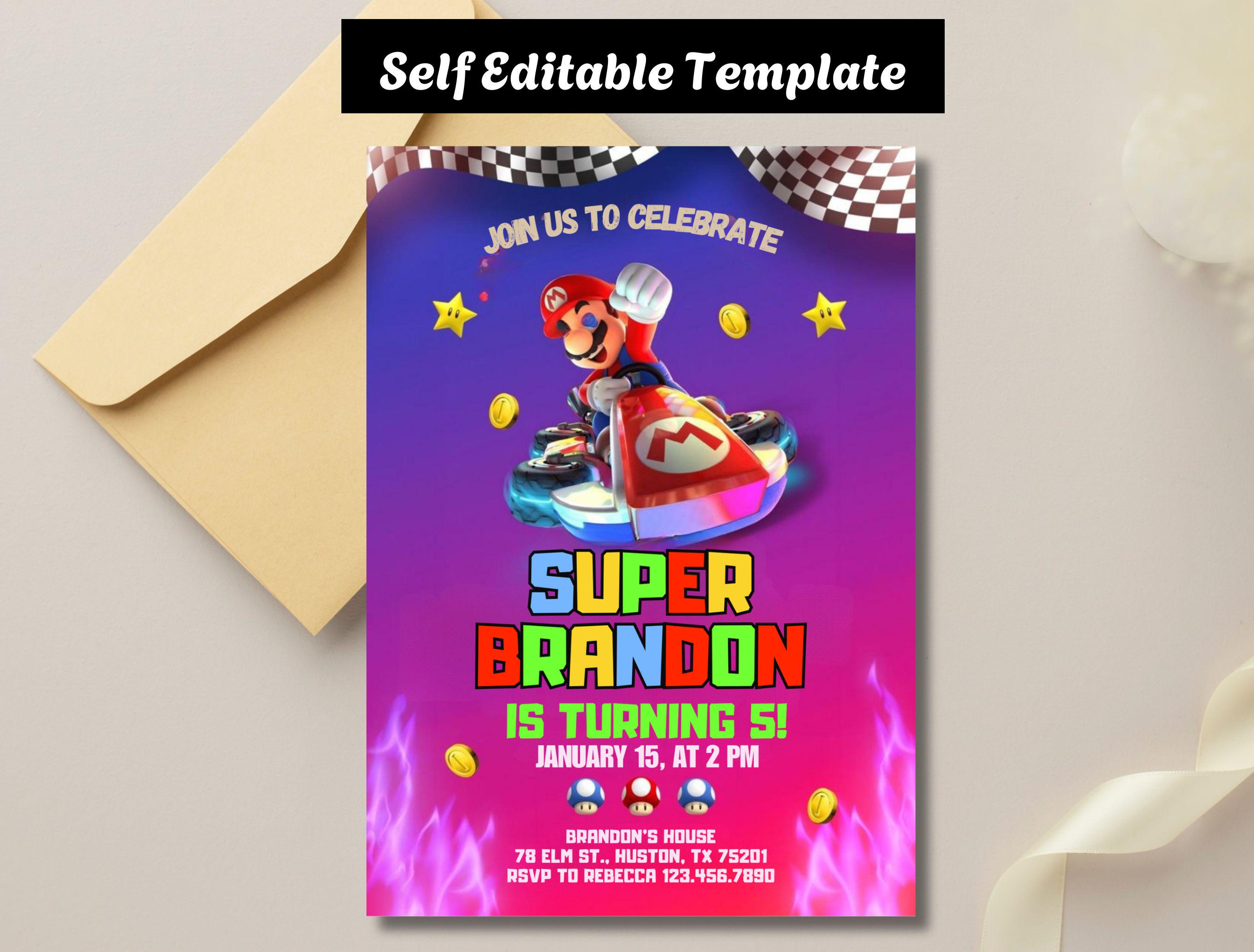 Super Mario Editable Birthday Invitation, Canva Template - Etsy