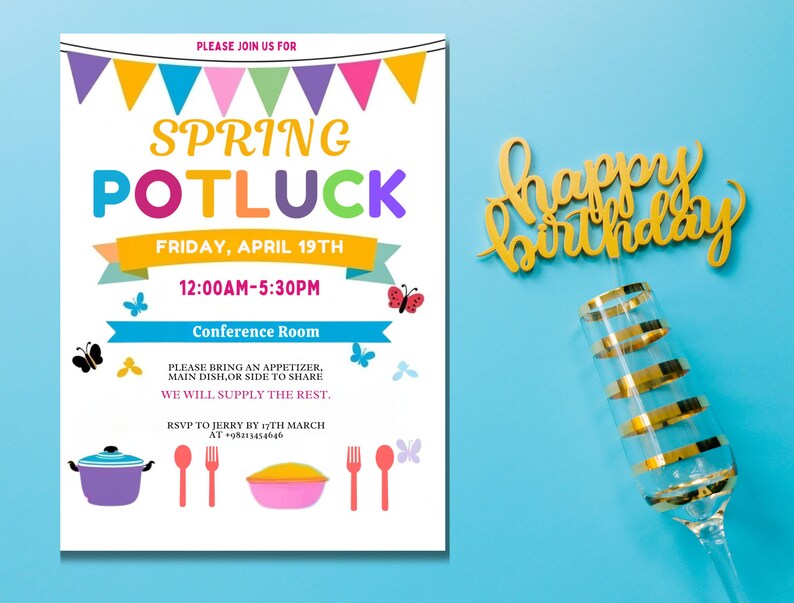 Editable Spring Potluck Invite Printable, Potluck Luncheon Party Flyer ...