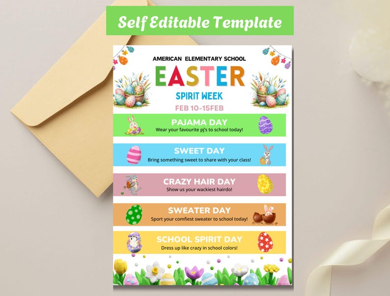 Easter School Spirit Week Flyer Template (canva Editable) - Etsy