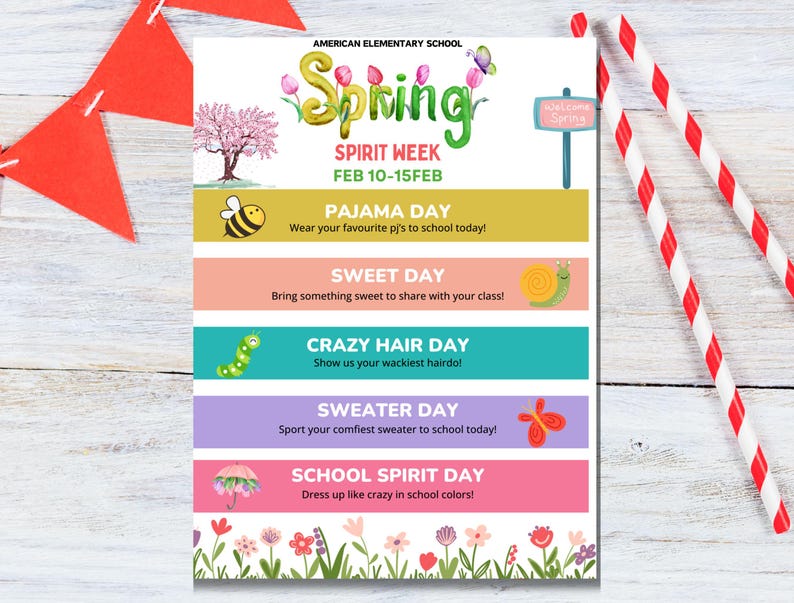 Editable Spring Spirit Week Flyer Canva Template, School Spirit ...