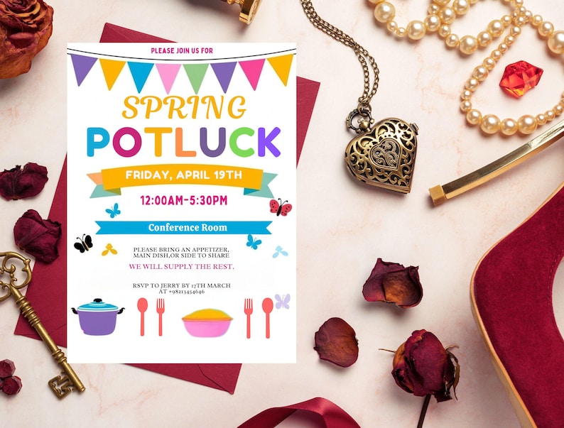 Editable Spring Potluck Invite Printable, Potluck Luncheon Party Flyer ...