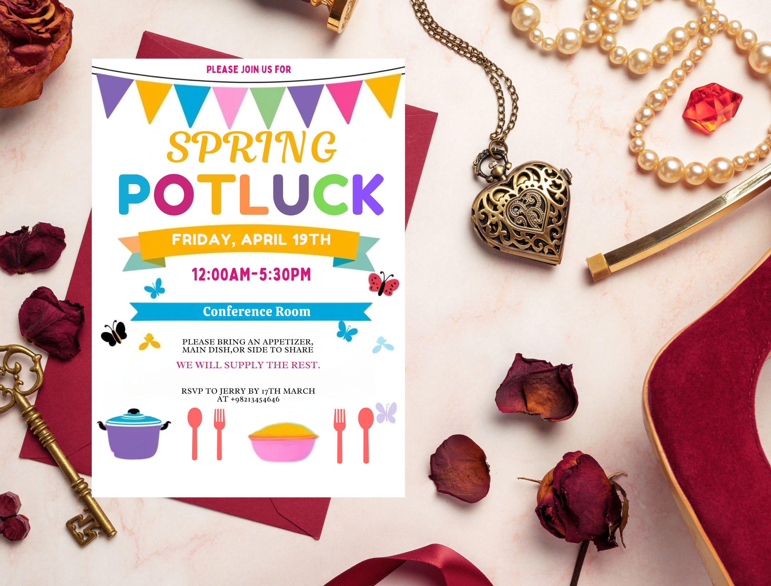Editable Spring Potluck Invite Printable, Potluck Luncheon Party Flyer ...