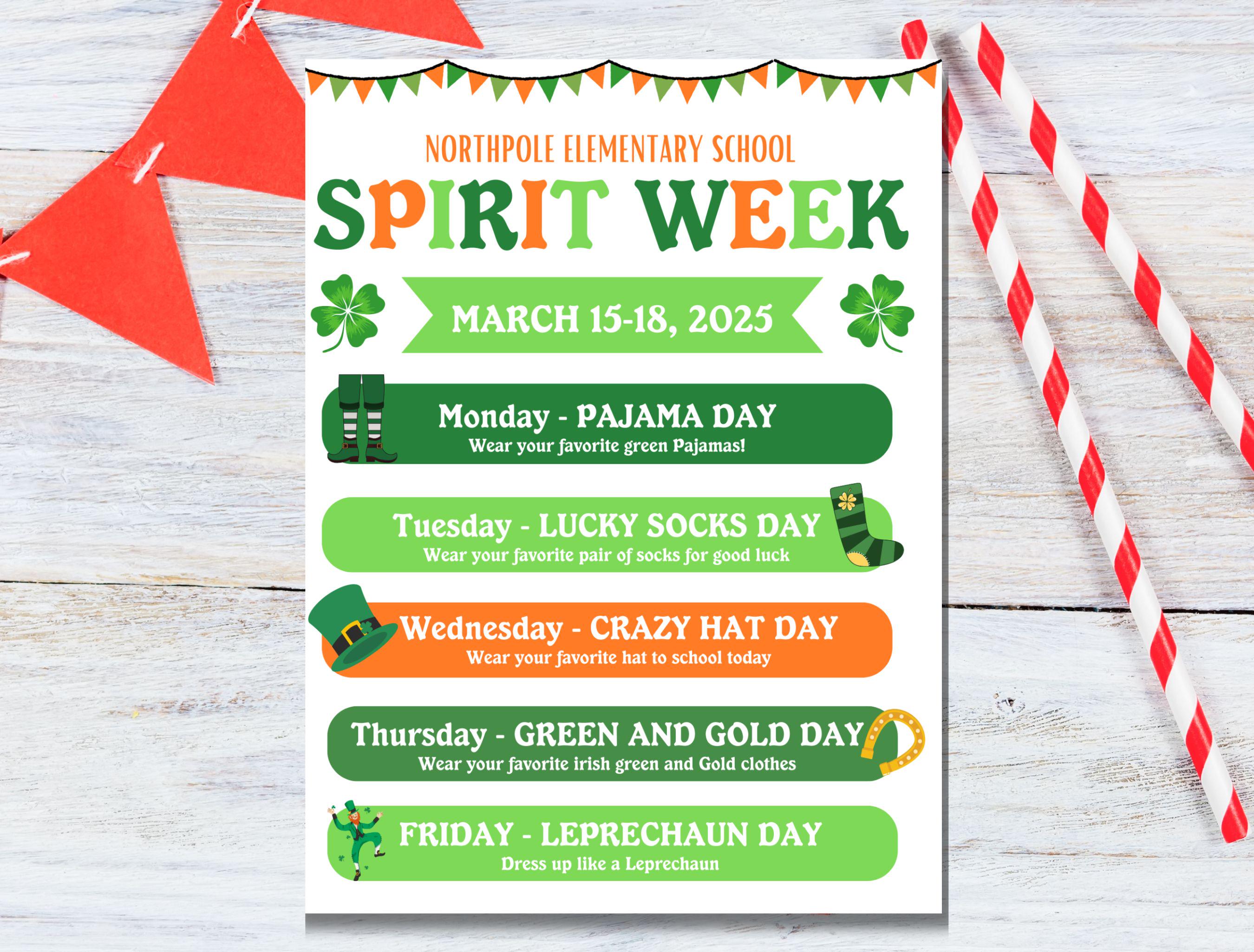 Editable St Patricks Spirit Week Flyer Canva Template, School Spirit ...