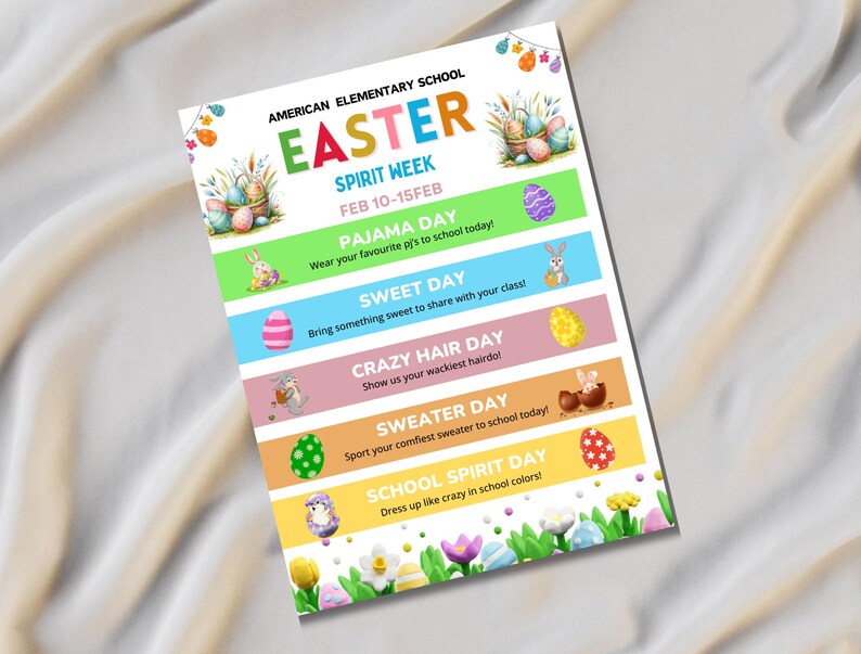 Easter Spirit Week Flyer Template, School Spirit Week Template, Spirit ...