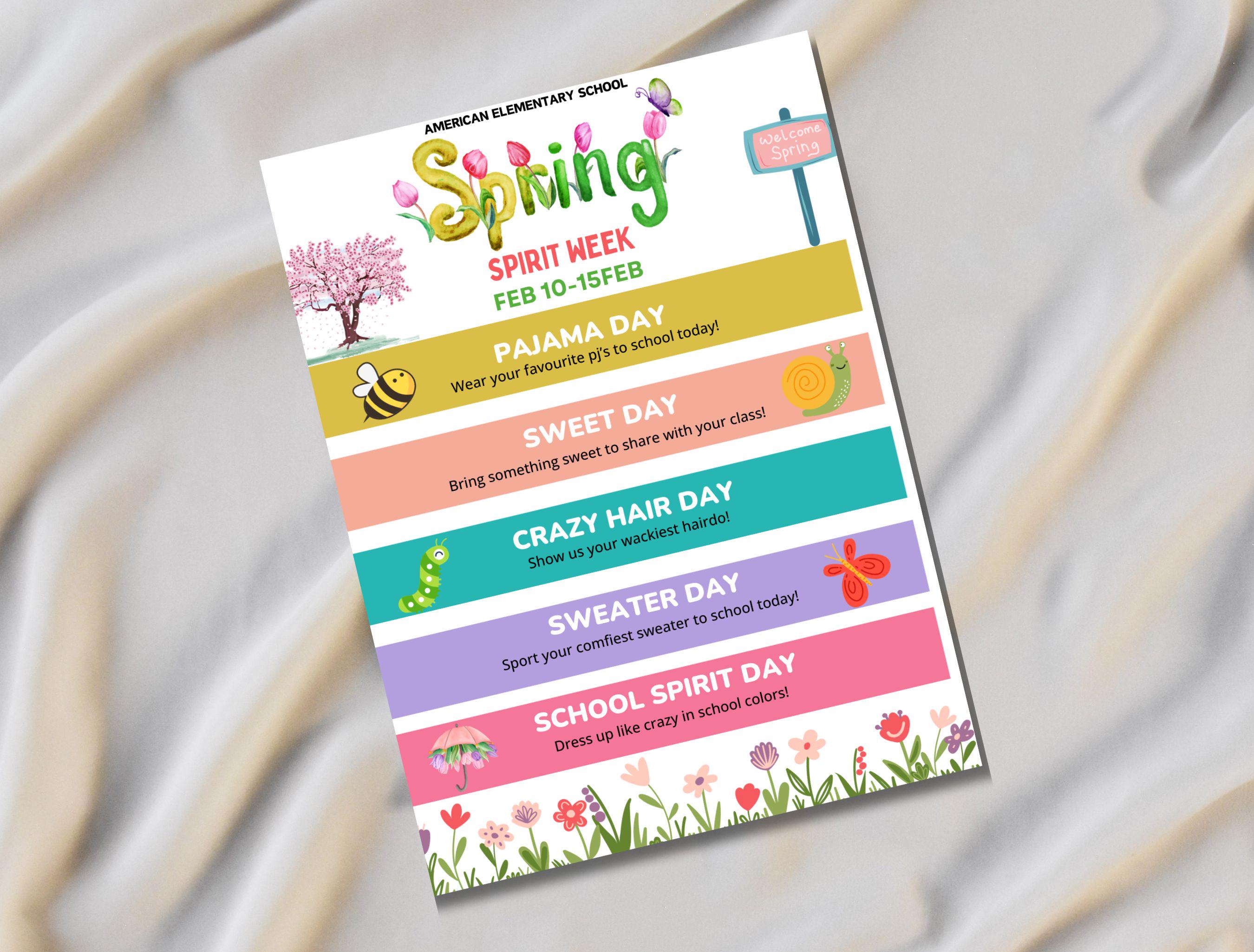 Editable Spring Spirit Week Flyer Canva Template, School Spirit ...