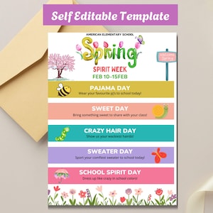 Editable Spring Spirit Week Flyer Canva Template, School Spirit ...