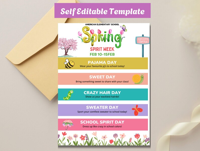 Editable Spring Spirit Week Flyer Canva Template, School Spirit ...