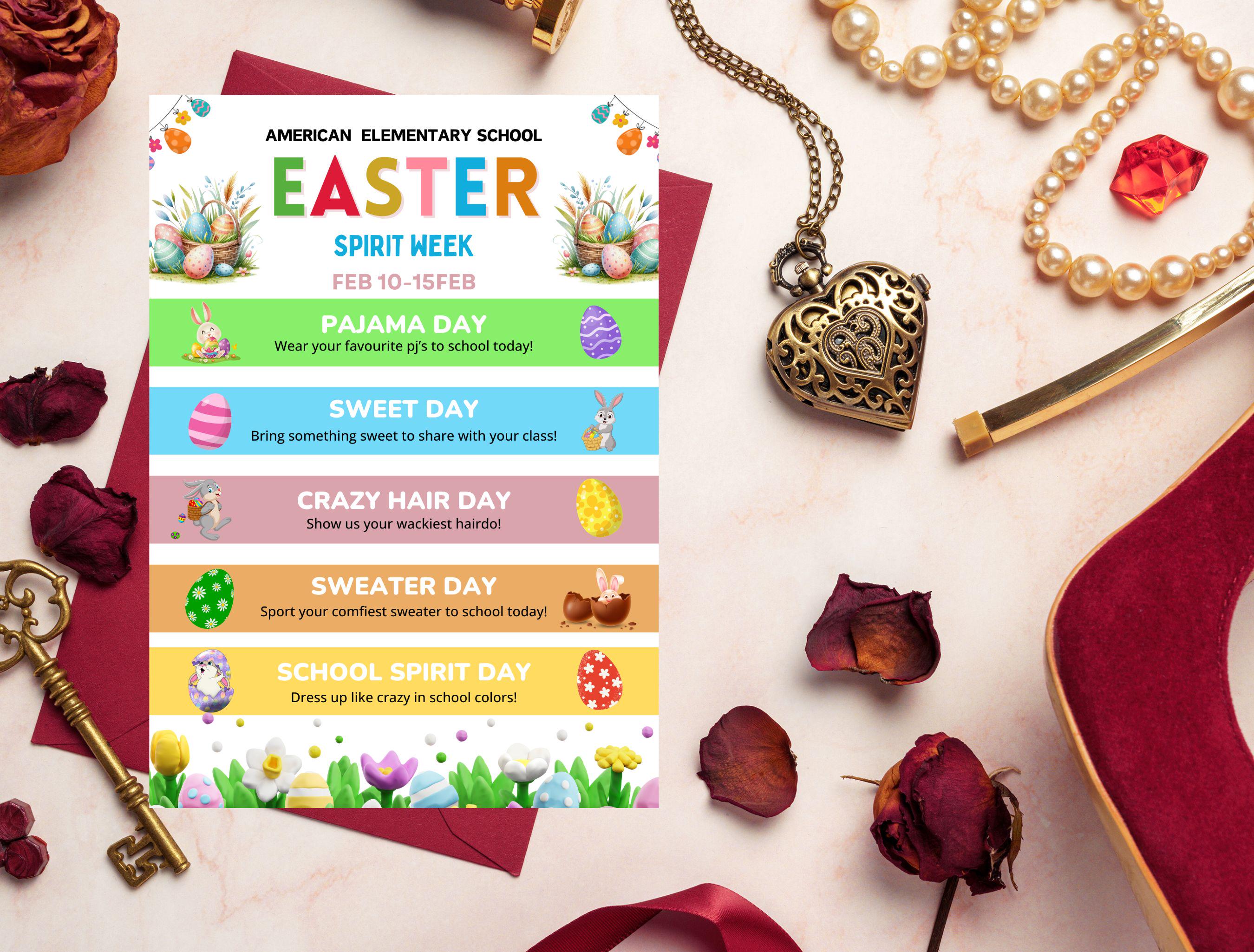 Easter Spirit Week Flyer Template, School Spirit Week Template, Spirit ...