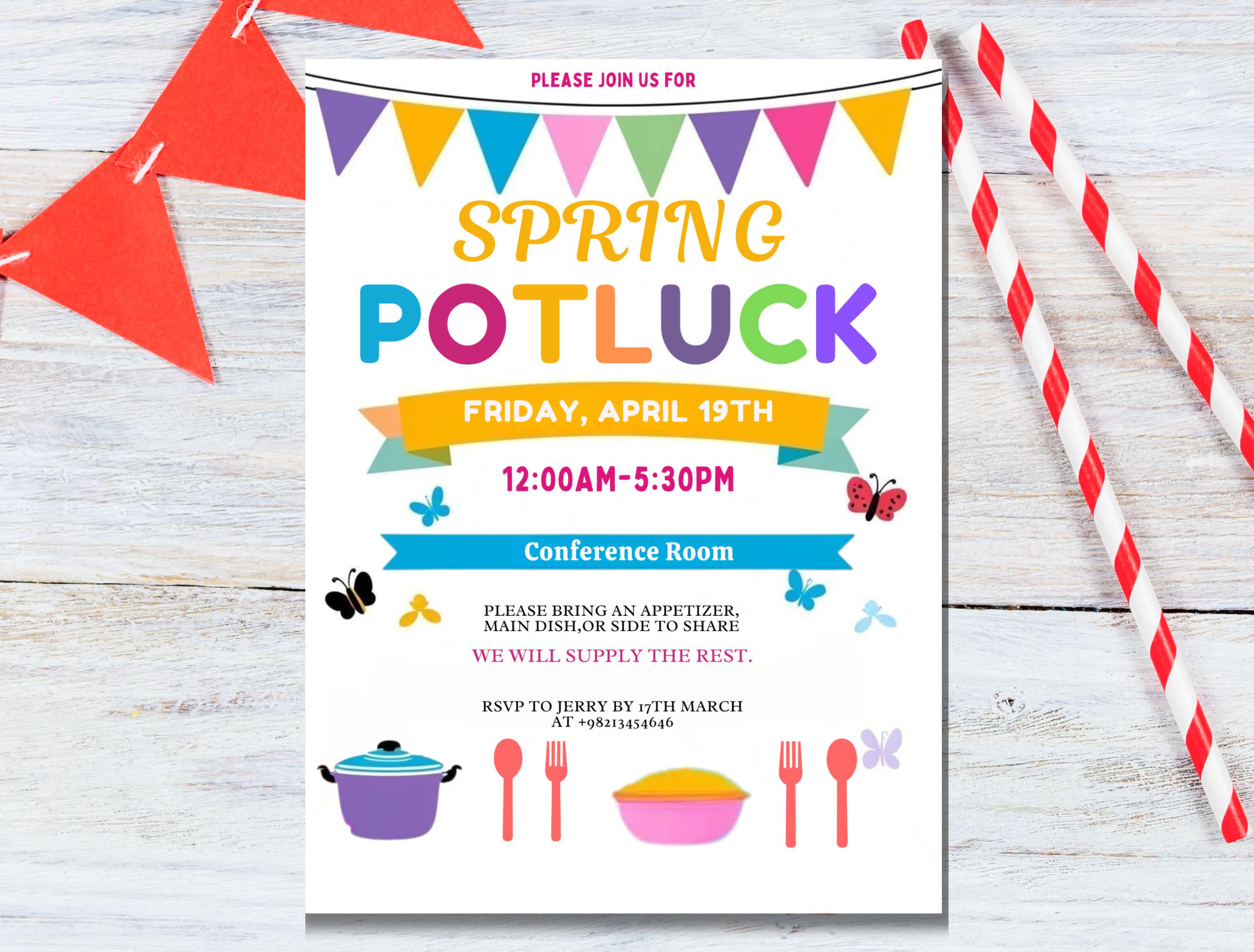 Editable Spring Potluck Invite Printable, Potluck Luncheon Party Flyer ...