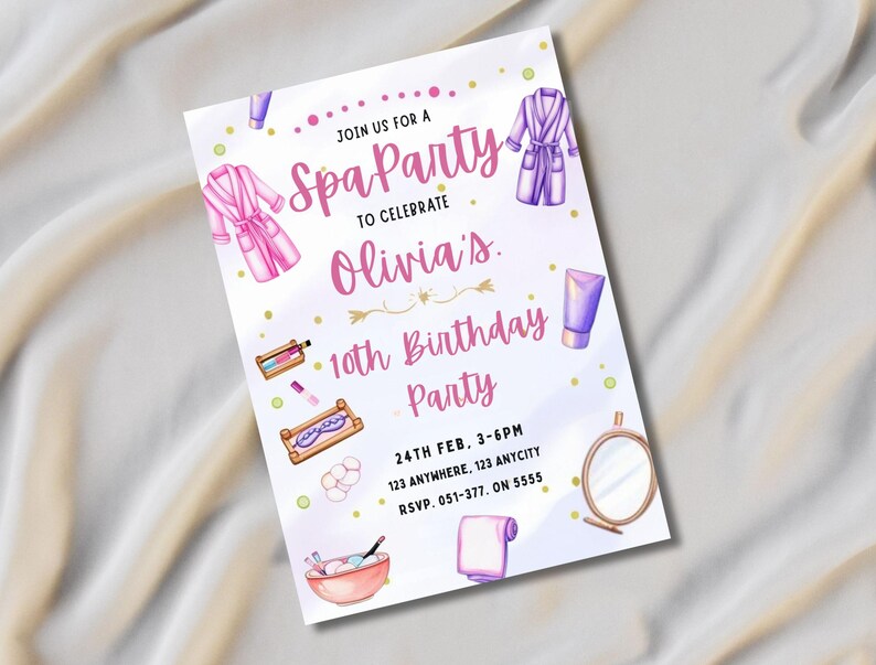 Spa Party Invitation, Editable Tween Birthday Spa Party Invite, Pamper ...
