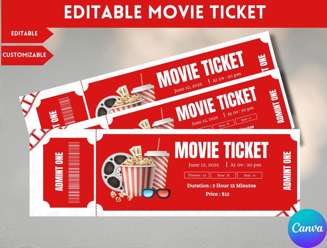 Printable Movie Gift Tickets: Cinema Birthday Party (instant Download ...