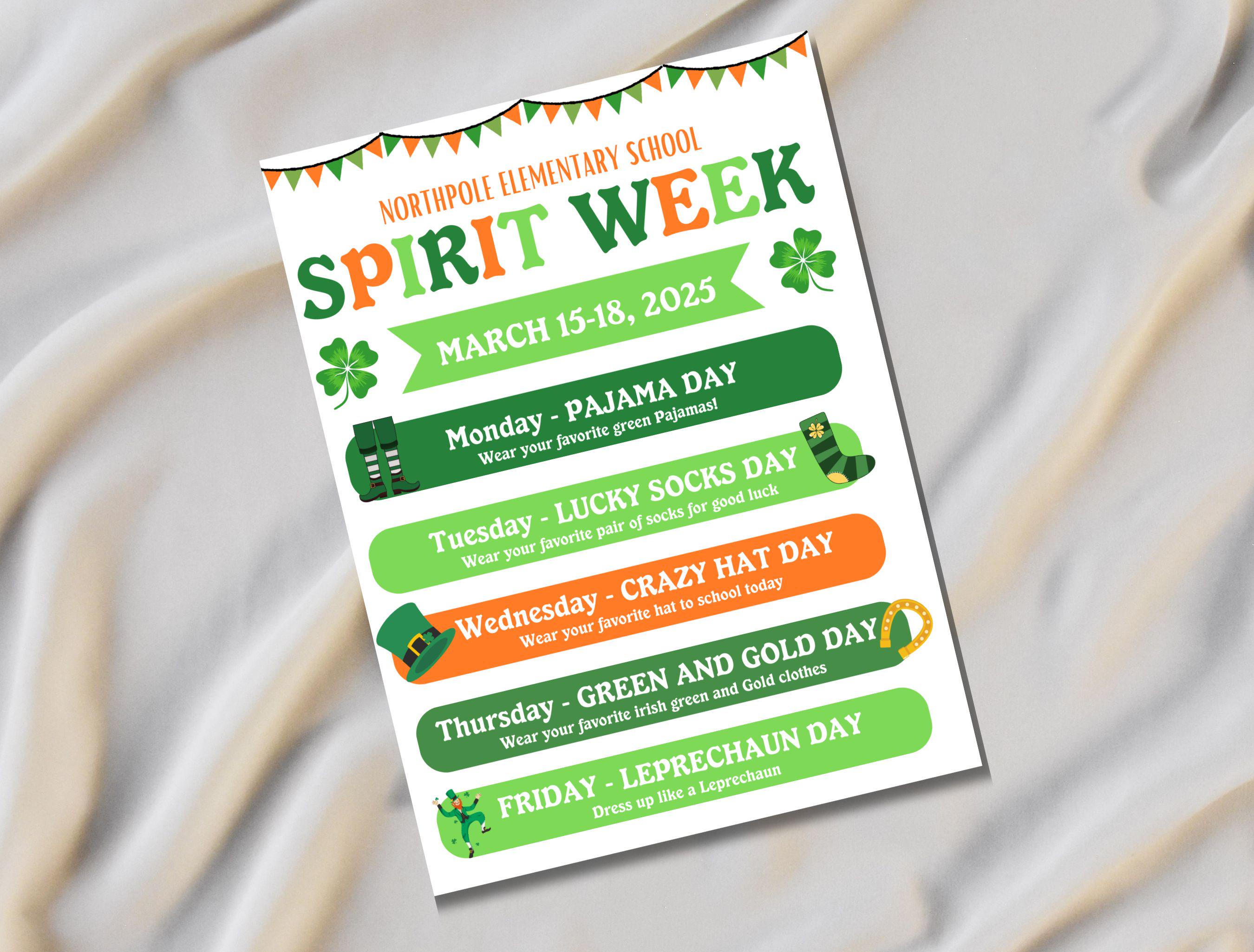 Editable St Patricks Spirit Week Flyer Canva Template, School Spirit ...