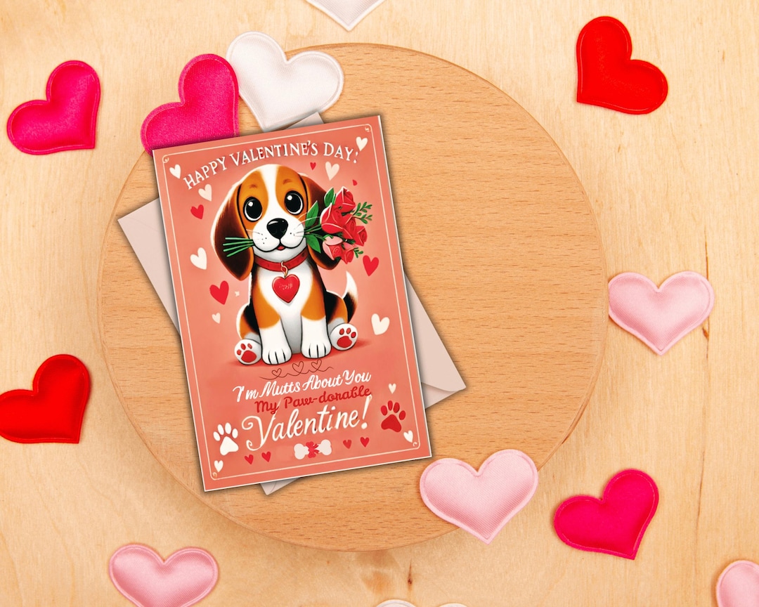 Printable Beagle Valentine Card, Valentine Dog Greeting Card, Dog Lover ...