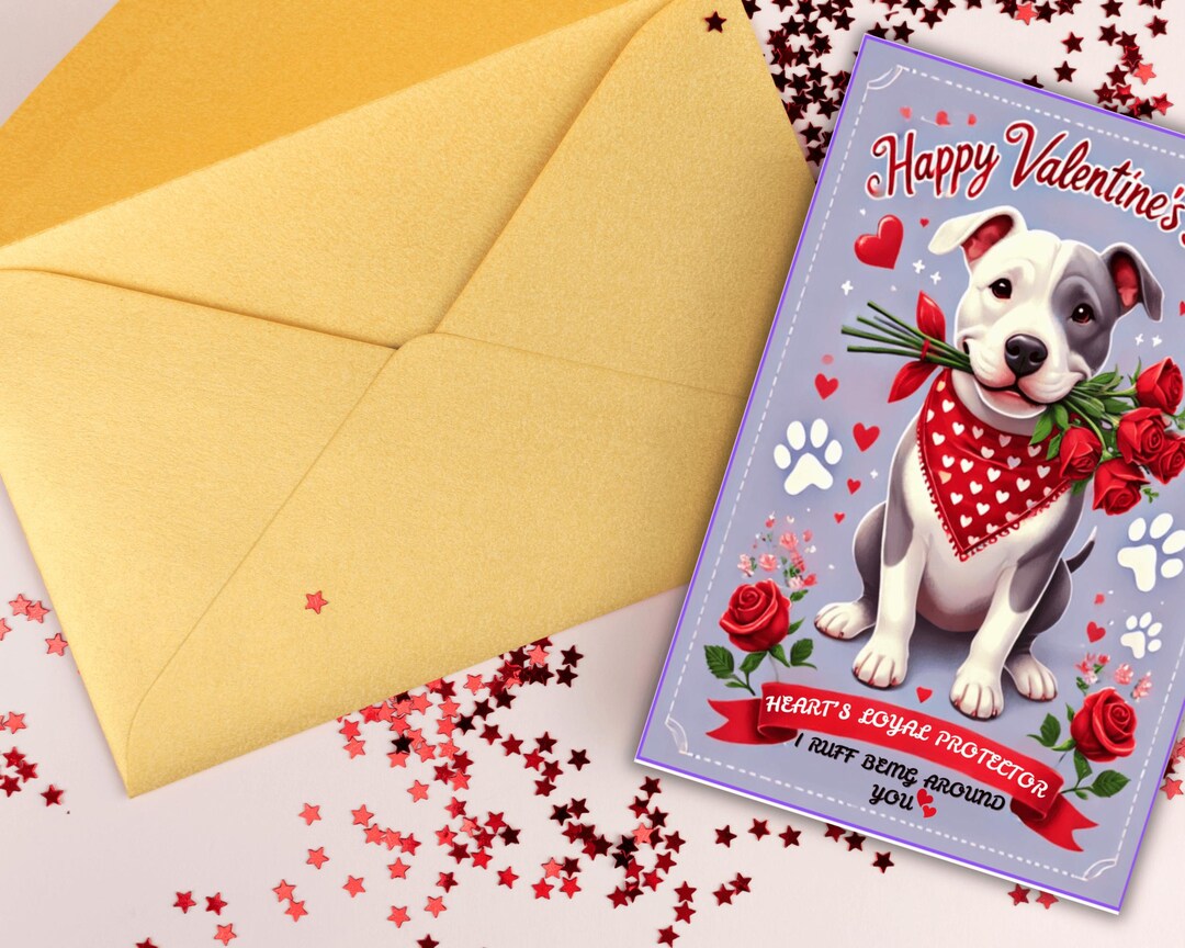 Printable Pitbull Valentine Card, Valentine Dog Greeting Card, Dog ...