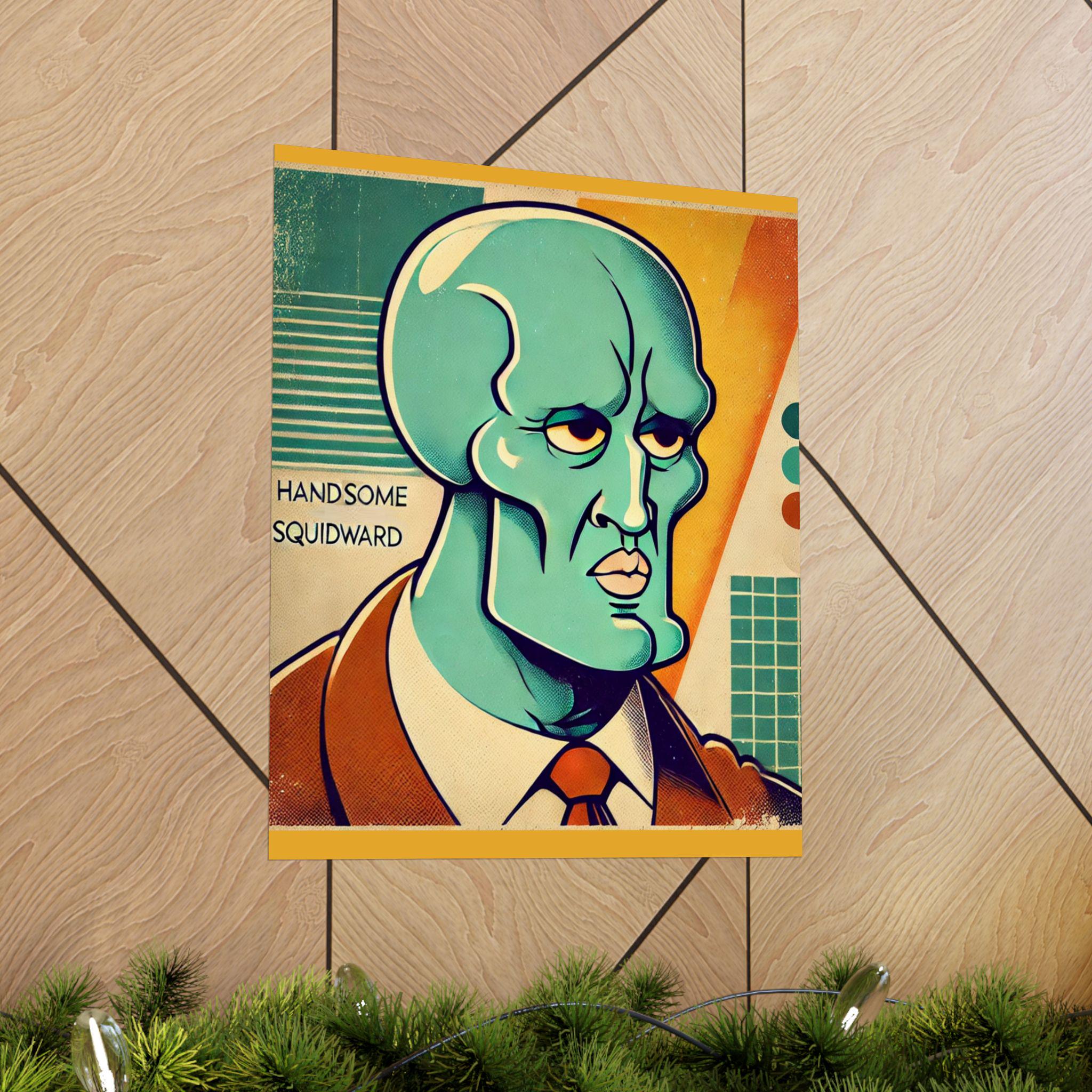 Handsome Squidward Painting Print, Abstract Wall Art, Squidward Canvas ...