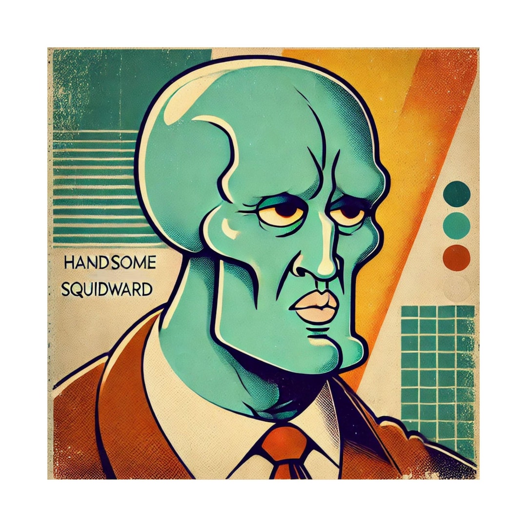Handsome Squidward Painting Print, Abstract Wall Art, Squidward Canvas ...