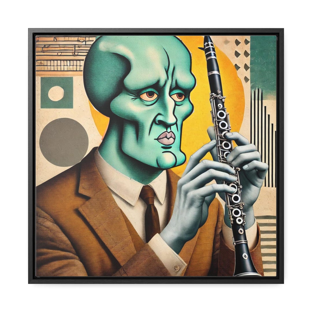 Handsome Squidward Painting Print, Abstract Wall Art, Squidward Canvas ...