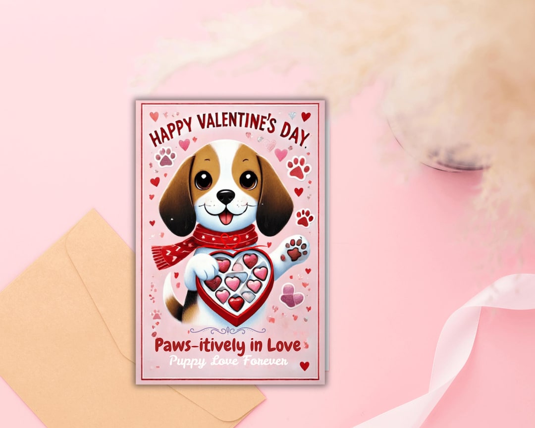 Printable Beagle Valentine Card, Valentine Dog Greeting Card, Dog Lover ...