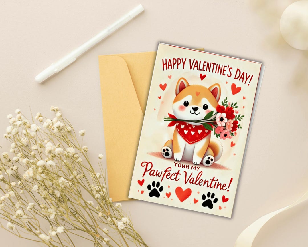 Printable Shiba Inu Valentine Card, Valentine Dog Greeting Card, Dog ...