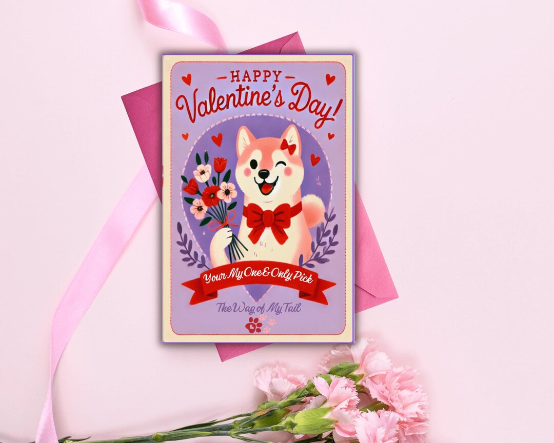 Printable Shiba Inu Valentine Card, Valentine Dog Greeting Card, Dog ...