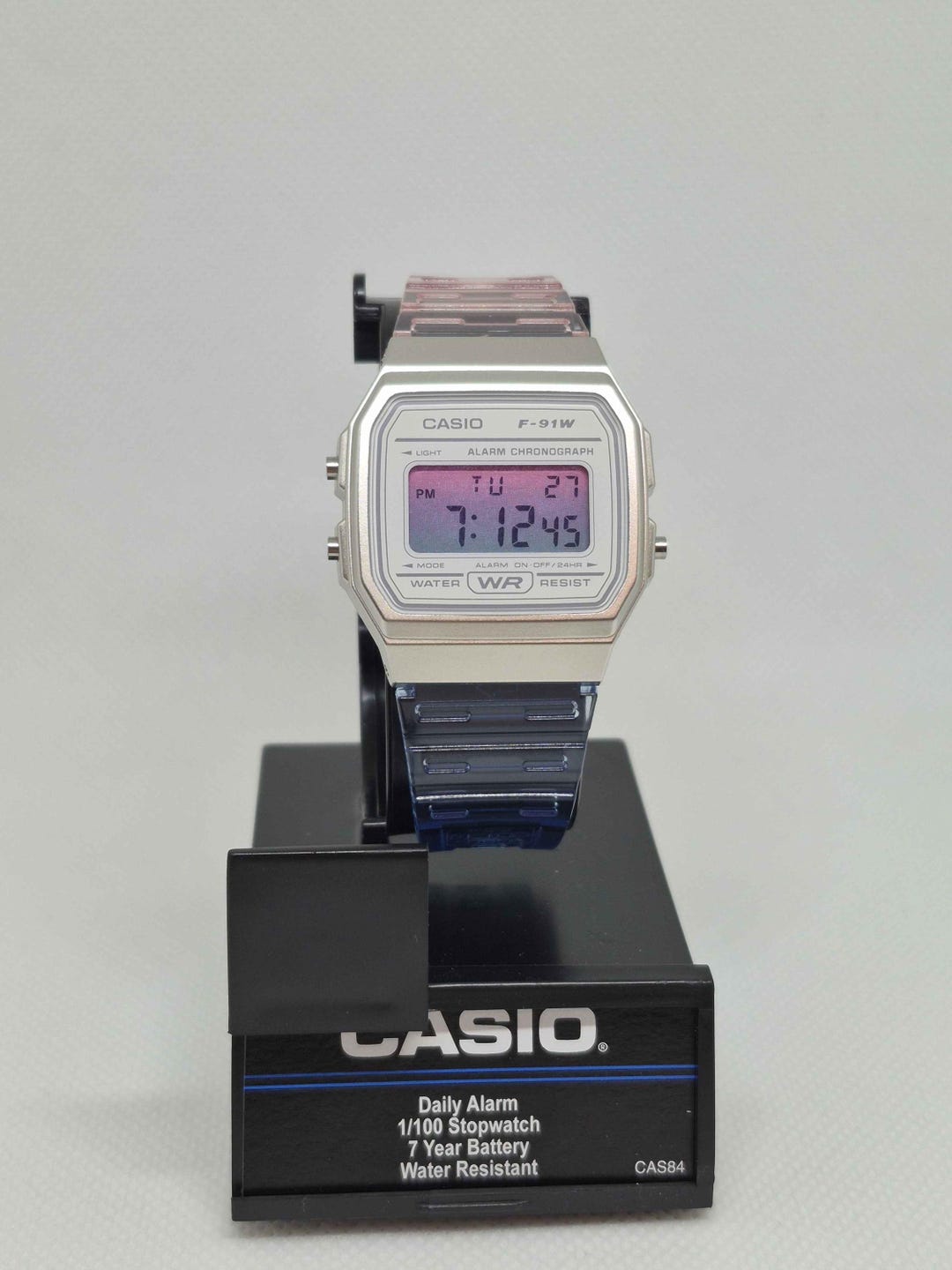Custom Pink Blue and White Casio F-91w Watch, Retro Unisex Wristwatch ...