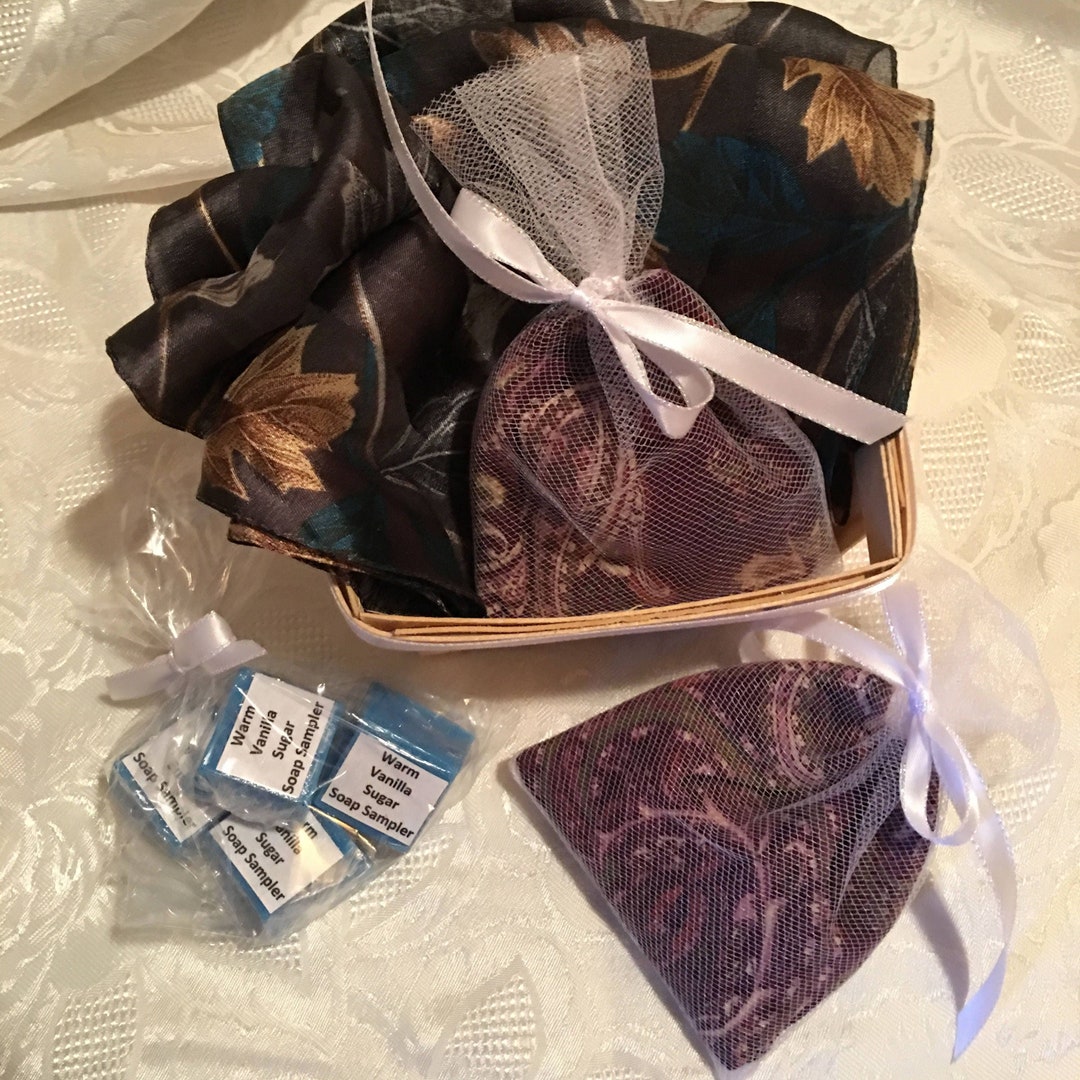 Lavender Vanilla Sachet Gift Basket: Paisley Scarf & Soap Samples - Etsy