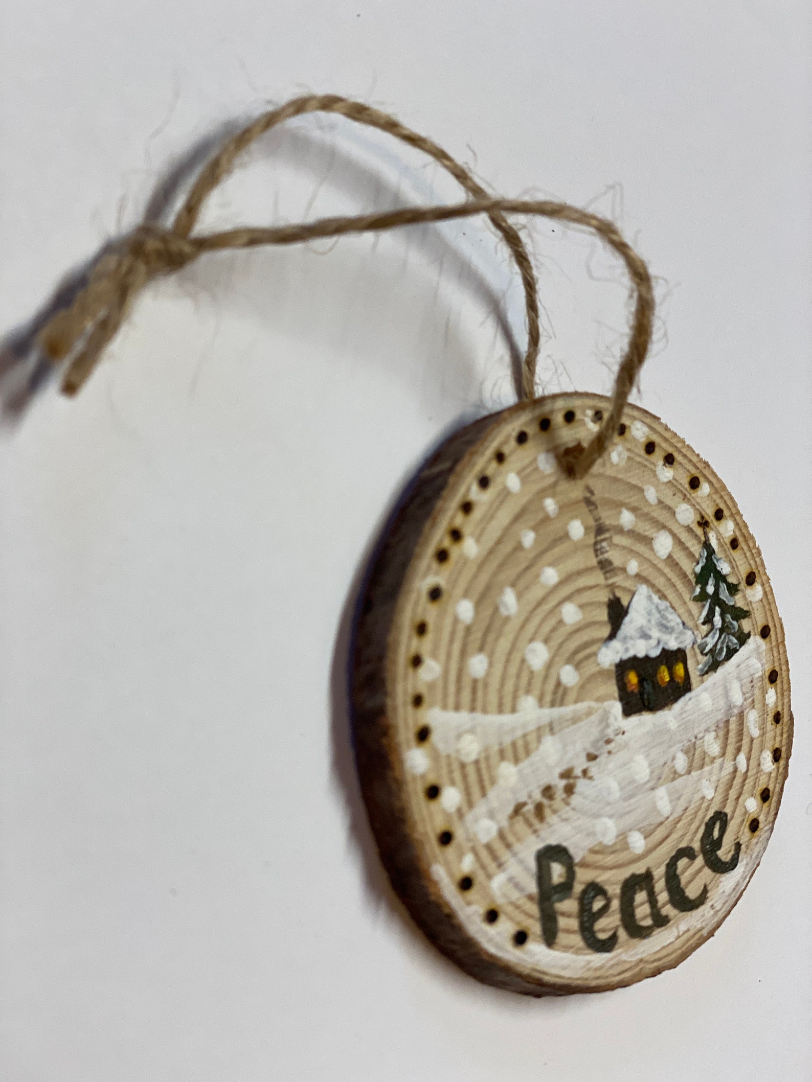 Peace Christian Ornament: Hand-painted Wood Slice Christmas Decoration ...