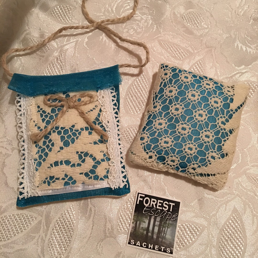 Waterfall Scented Sachet Set: Drawer and Hanging Sachet, Turquoise Lace ...